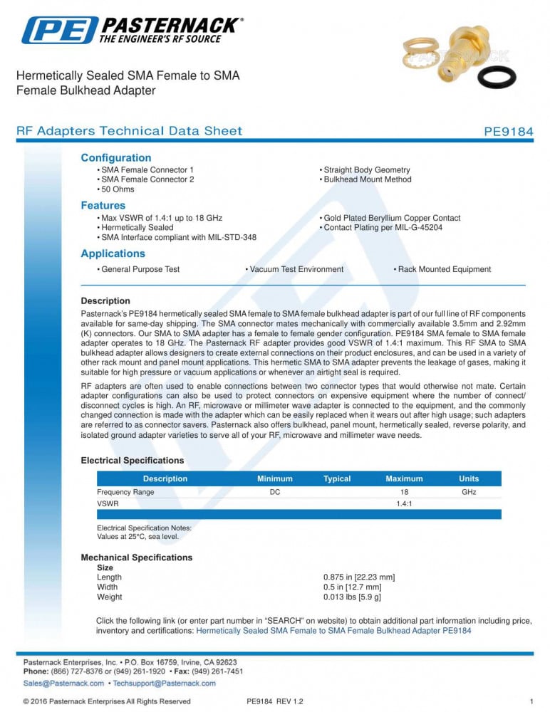 PE9184 technical document page 1