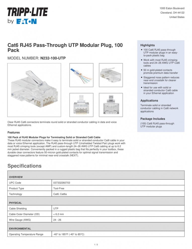 EATON N232-100-UTP product document page 1