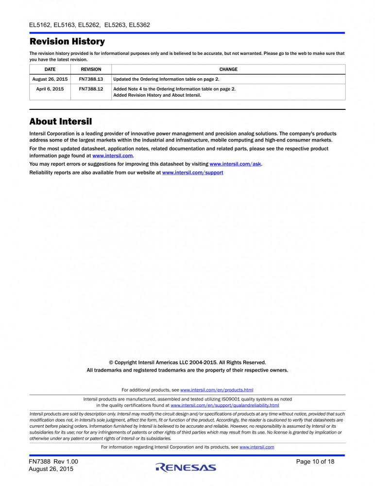 EL5263IYZ-T13 datasheet page 10