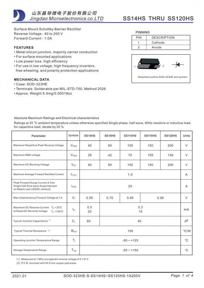 SS14HS datasheet page 1