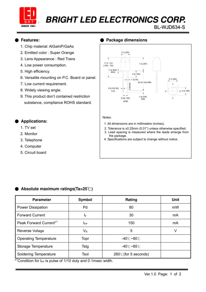 BL-WJD634-S technical document, page 1