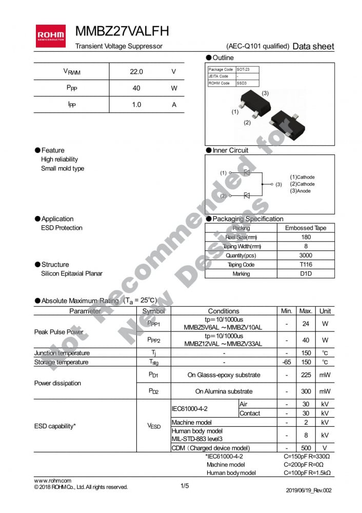 ROHM MMBZ27VALFHT116 datasheet page 1