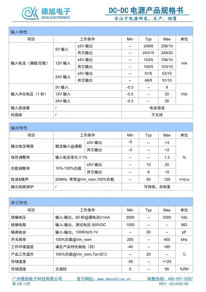 E1209S-1W datasheet page 2