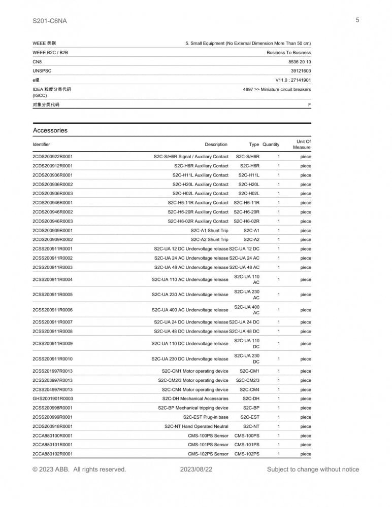 ABB S201-C6NA technical document page 5