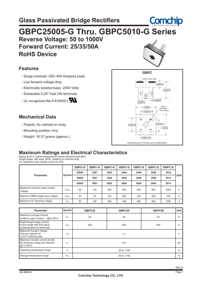 GBPC-G series datasheet page 1