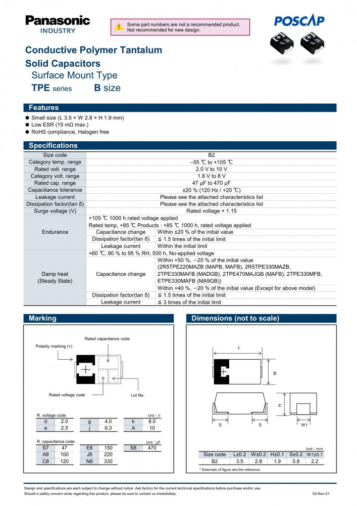 Panasonic TPE series datasheet page 1