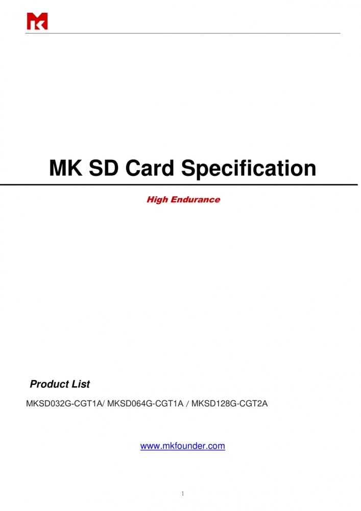 MK SD card datasheet page 1