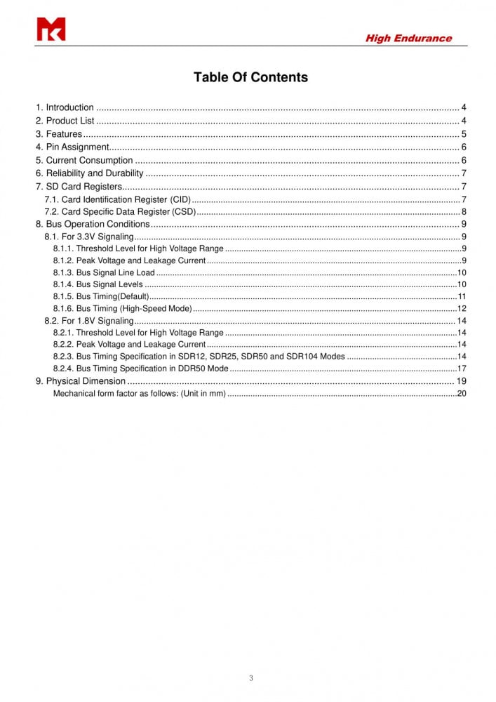 MK SD card datasheet page 3