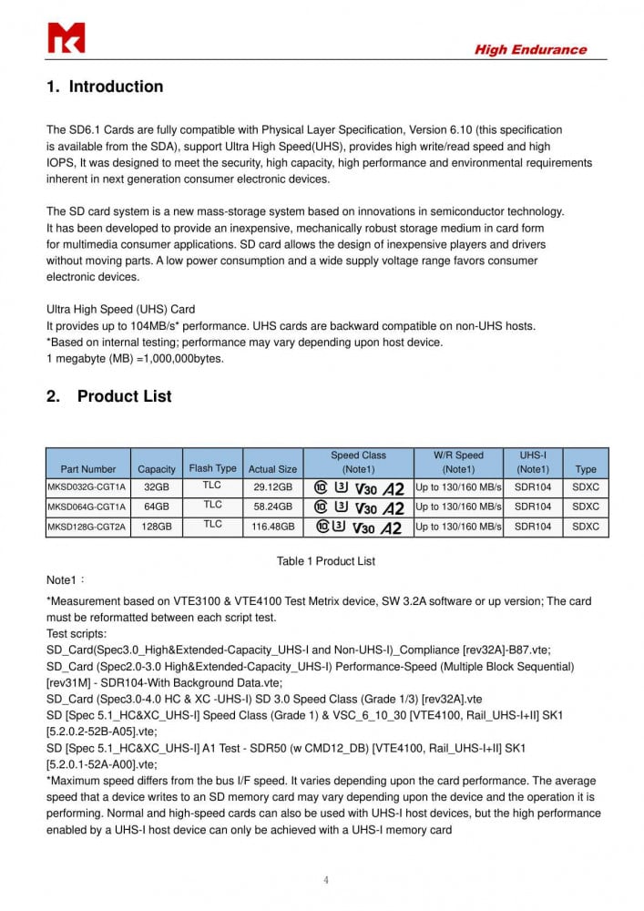MK SD card datasheet page 4