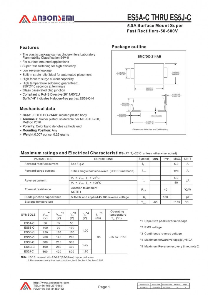 FMS ES5J datasheet page 1