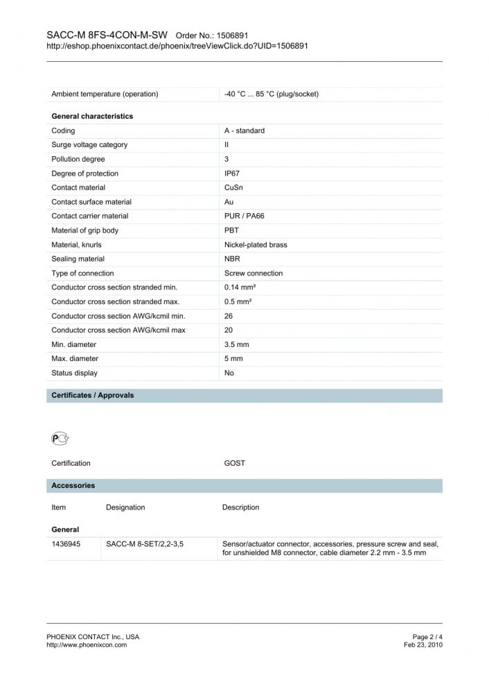 Phoenix Contact 1506891 technical data