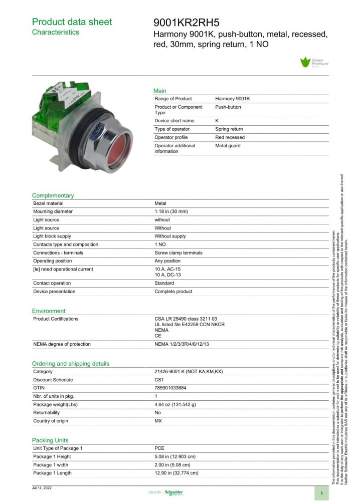 9001KR2RH5 technical document page 1