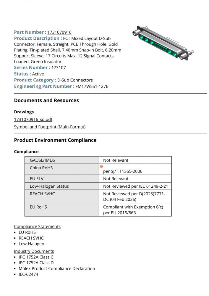 MOLEX 1731070916 drawing preview, page 1