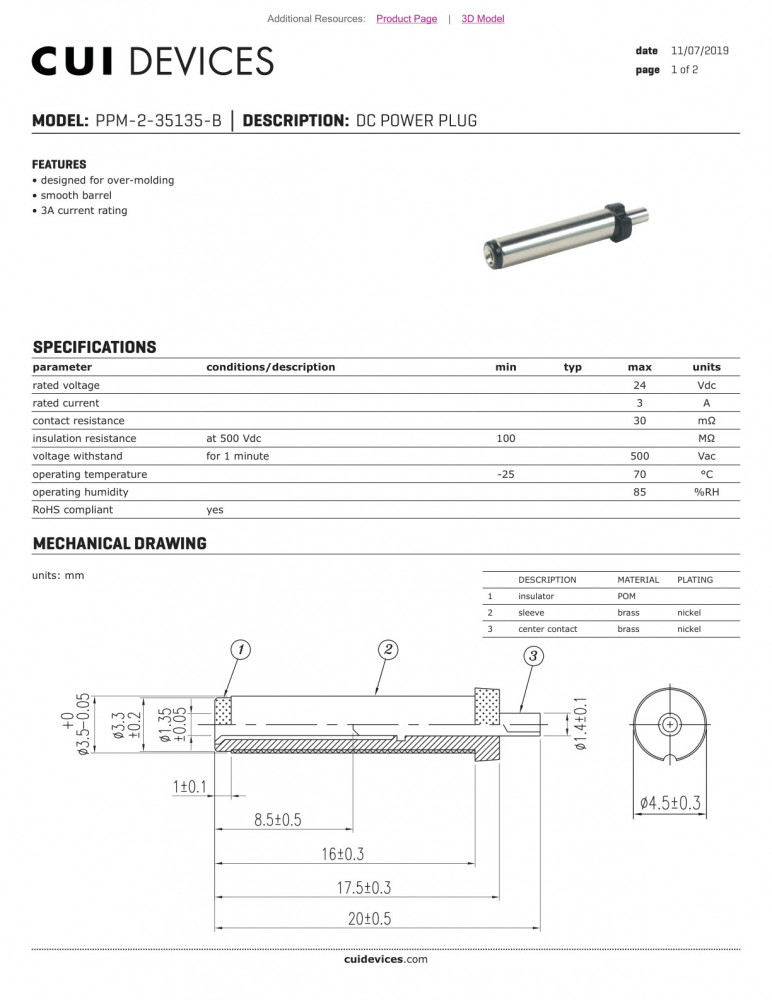 CUI PPM-2-35135-B datasheet page 1
