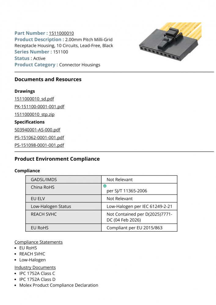 MOLEX product specification page 1