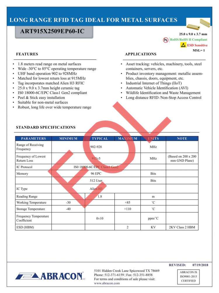 ART915X2509EP60-IC product document, page 1