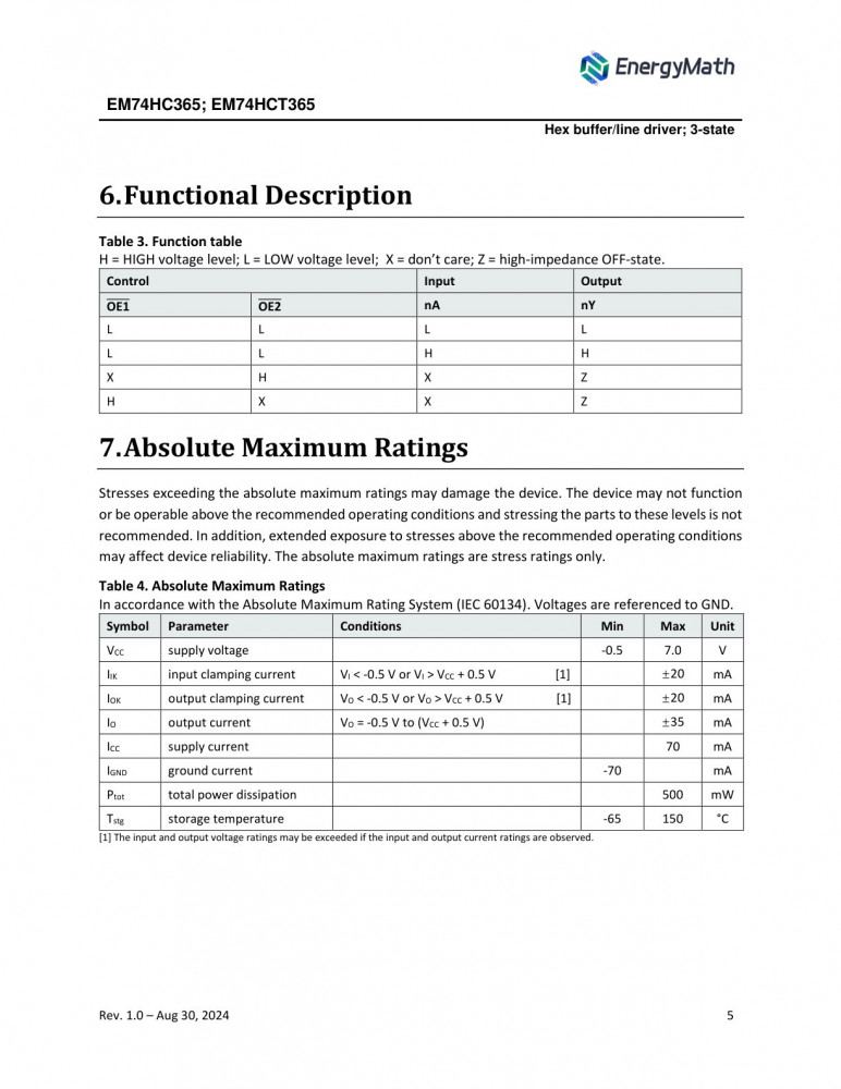 EM74HC365PW datasheet page 5
