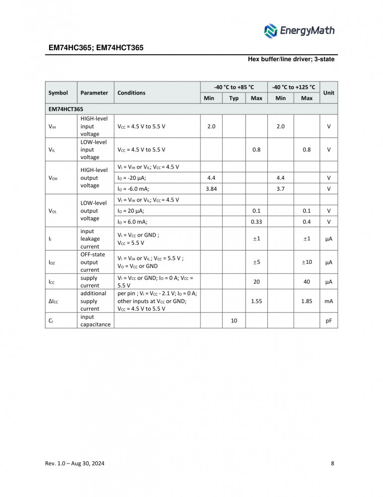 EM74HC365PW datasheet page 8