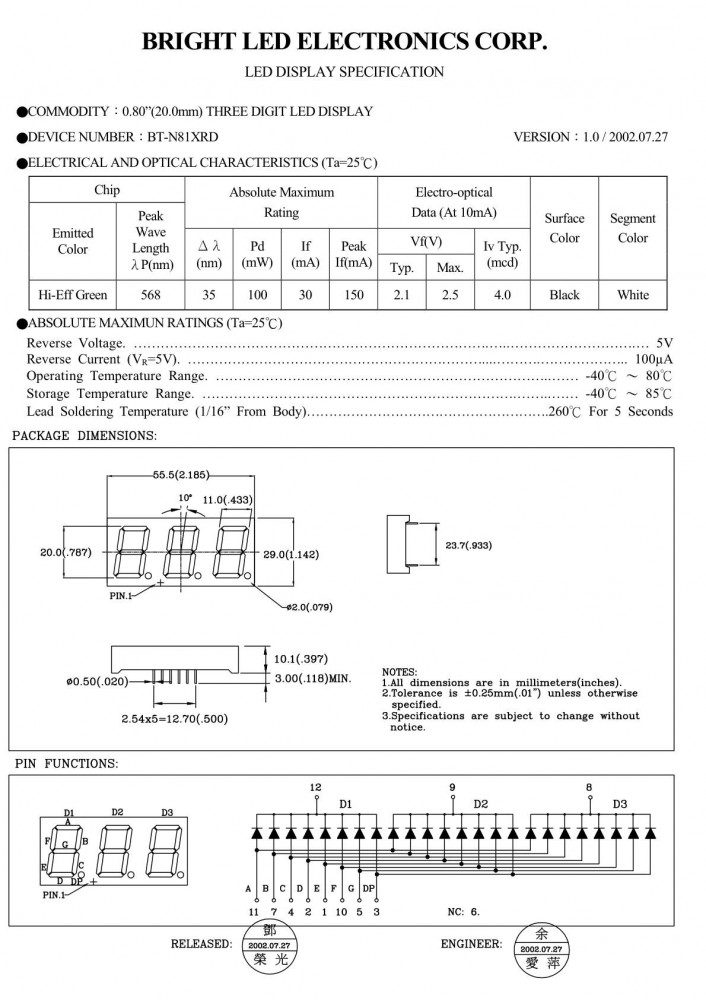 BT-N81XRD datasheet preview, page 1