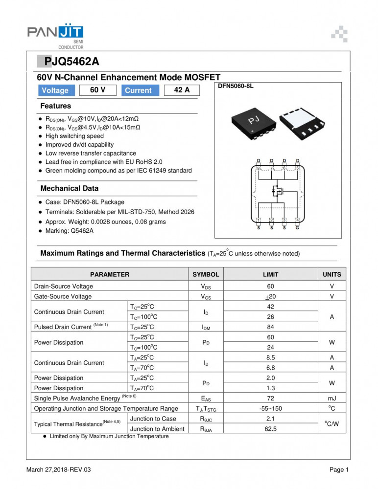 PJQ5462A datasheet page 1