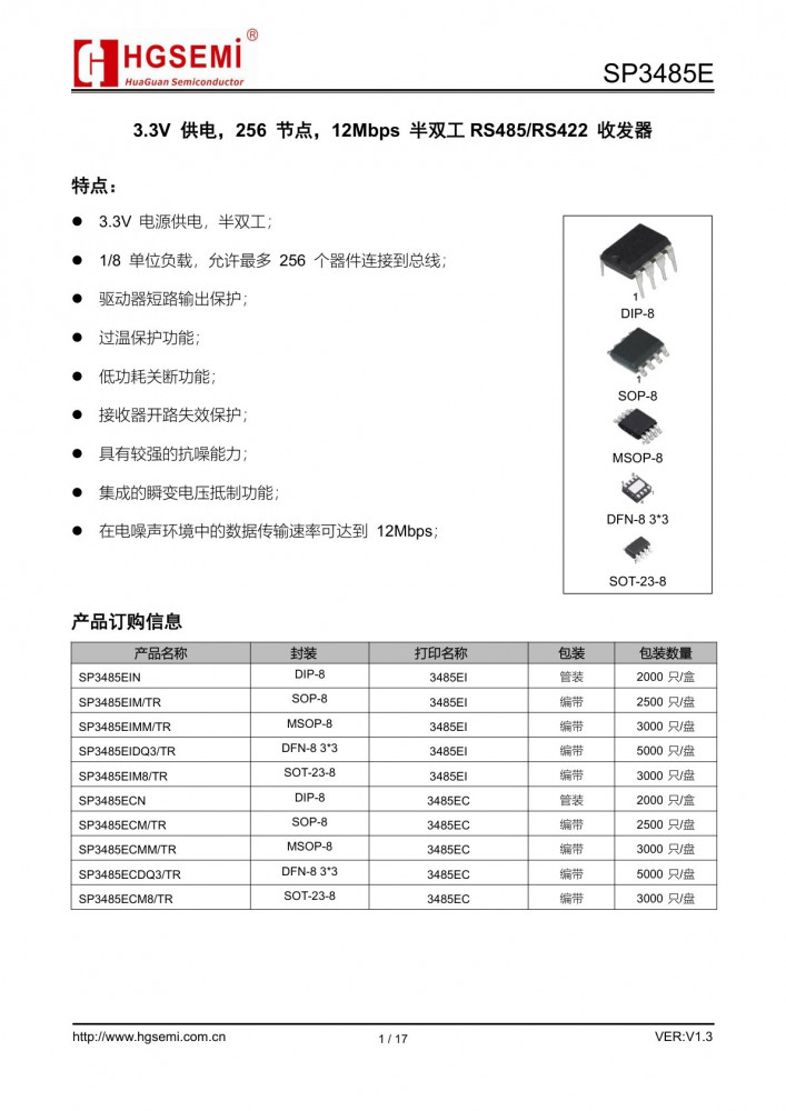 SP3485EIM/TR datasheet page 1