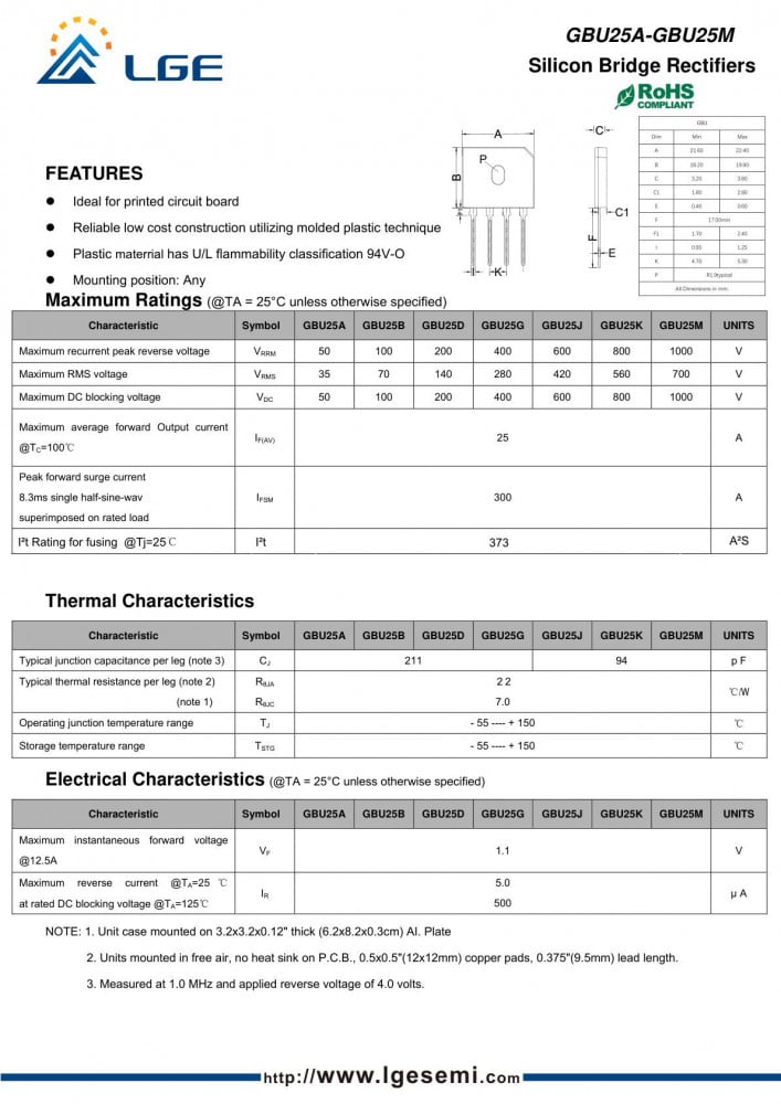 LGE GBU25J datasheet page 1