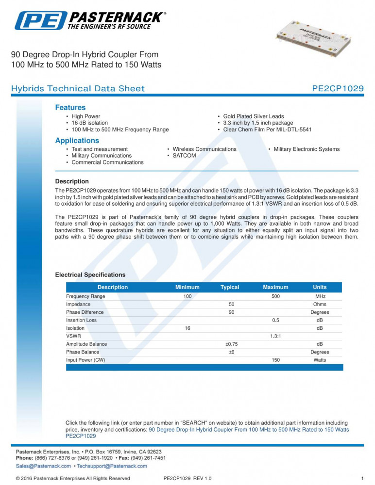 PE2CP1029 datasheet page 1