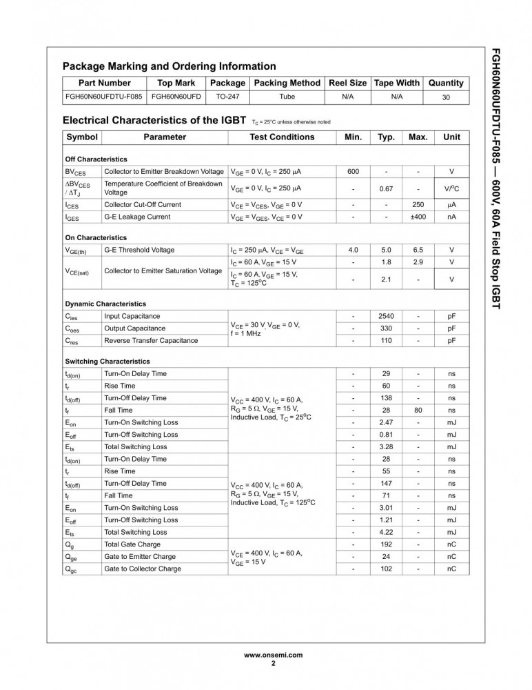 FGH60N60UFDTU datasheet page 3
