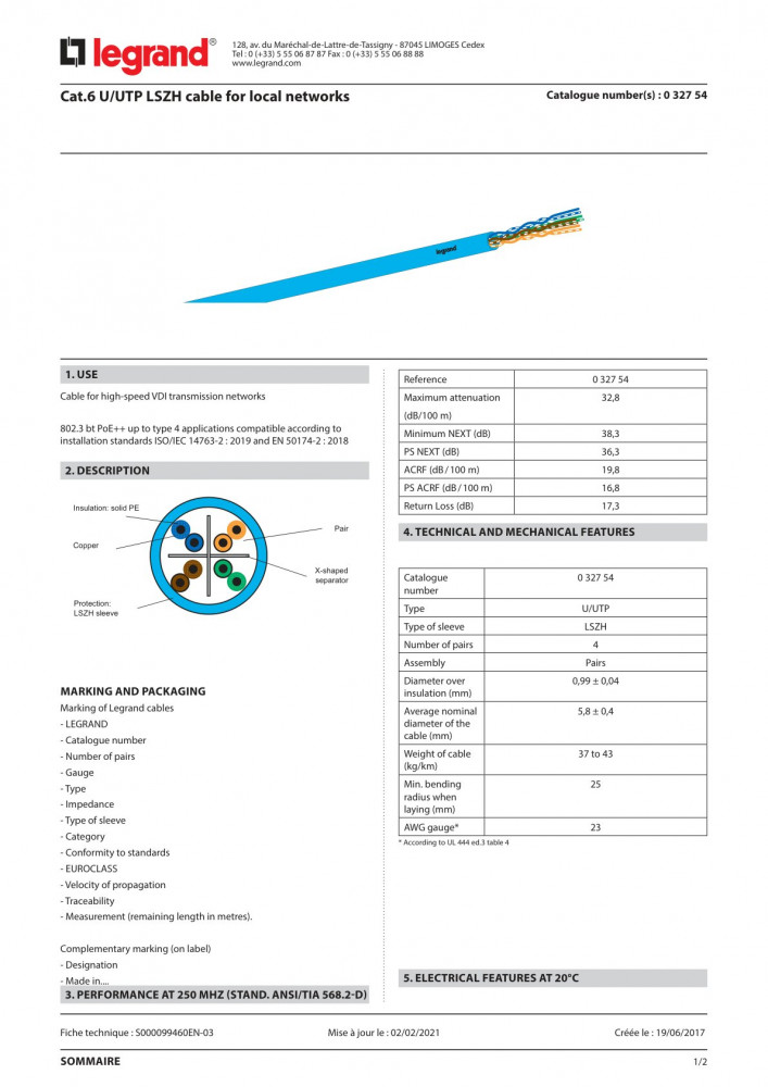 Legrand 032754 technical document, page 1