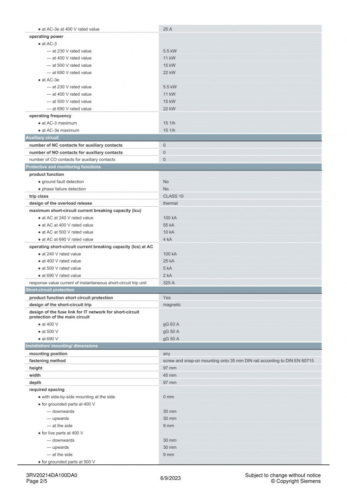 SIEMENS 3RV20214DA100DA0 datasheet page 2