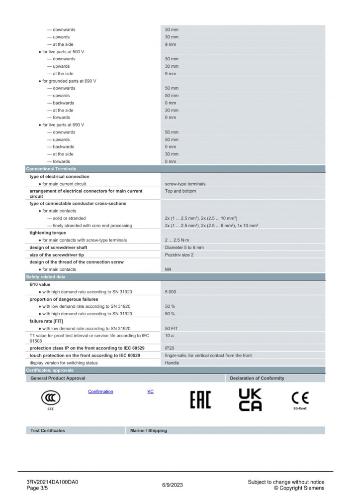 SIEMENS 3RV20214DA100DA0 datasheet page 3