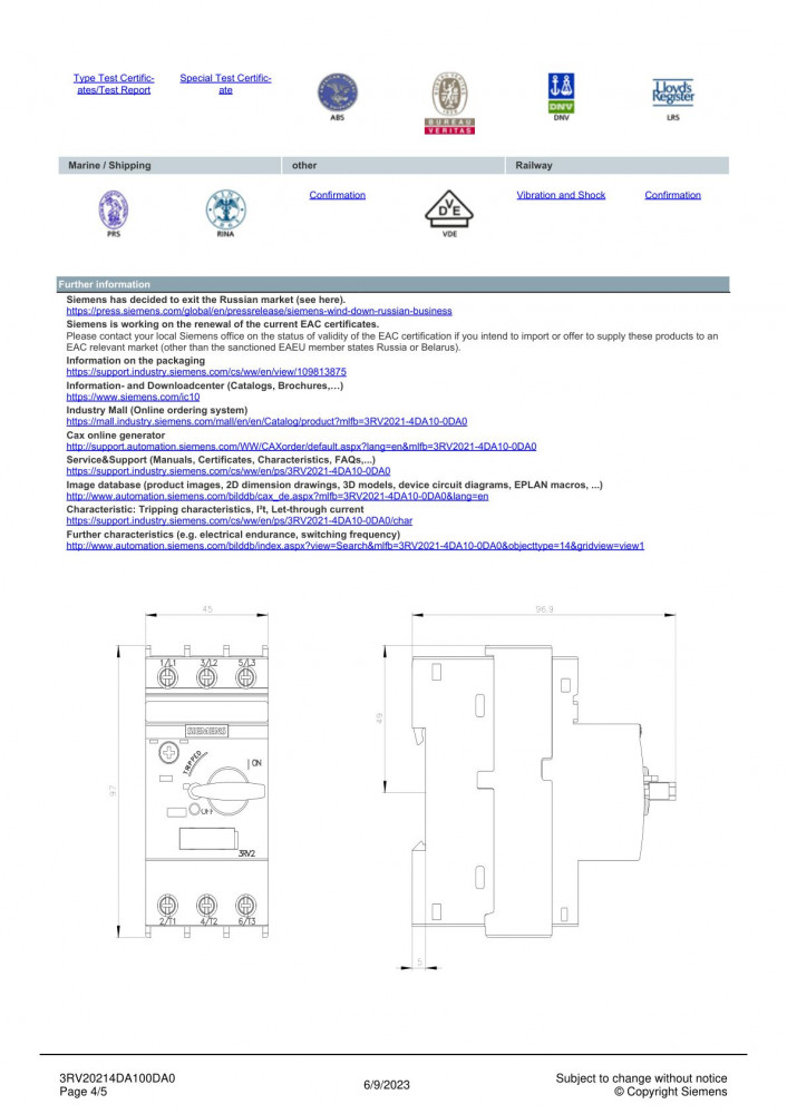 SIEMENS 3RV20214DA100DA0 datasheet page 4