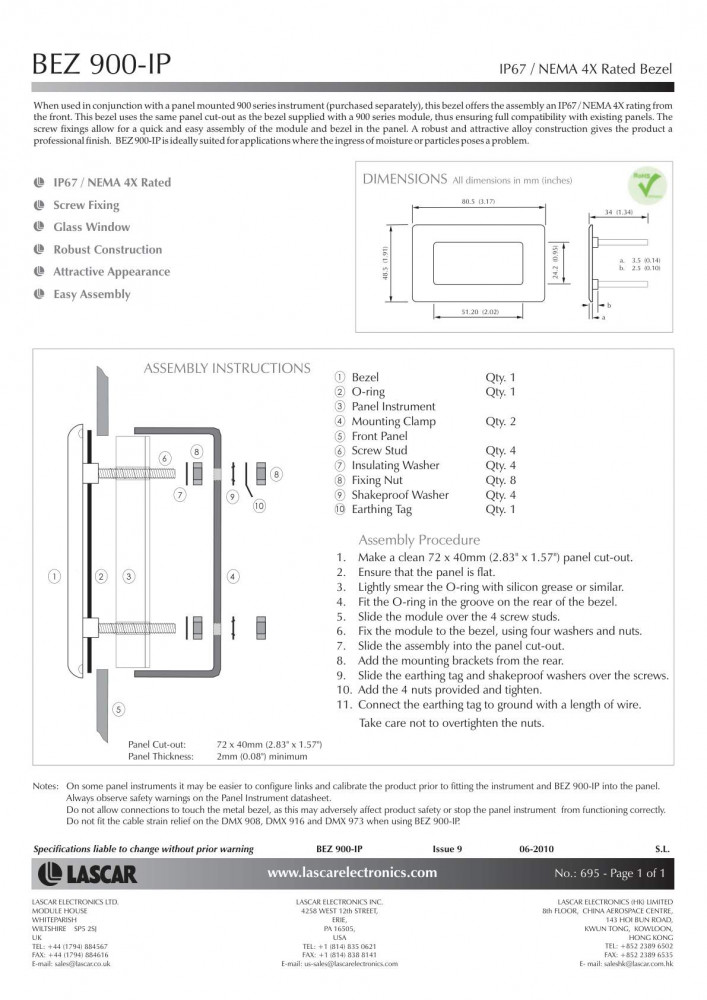 BEZ 900-IP product document page showing product information and installation details