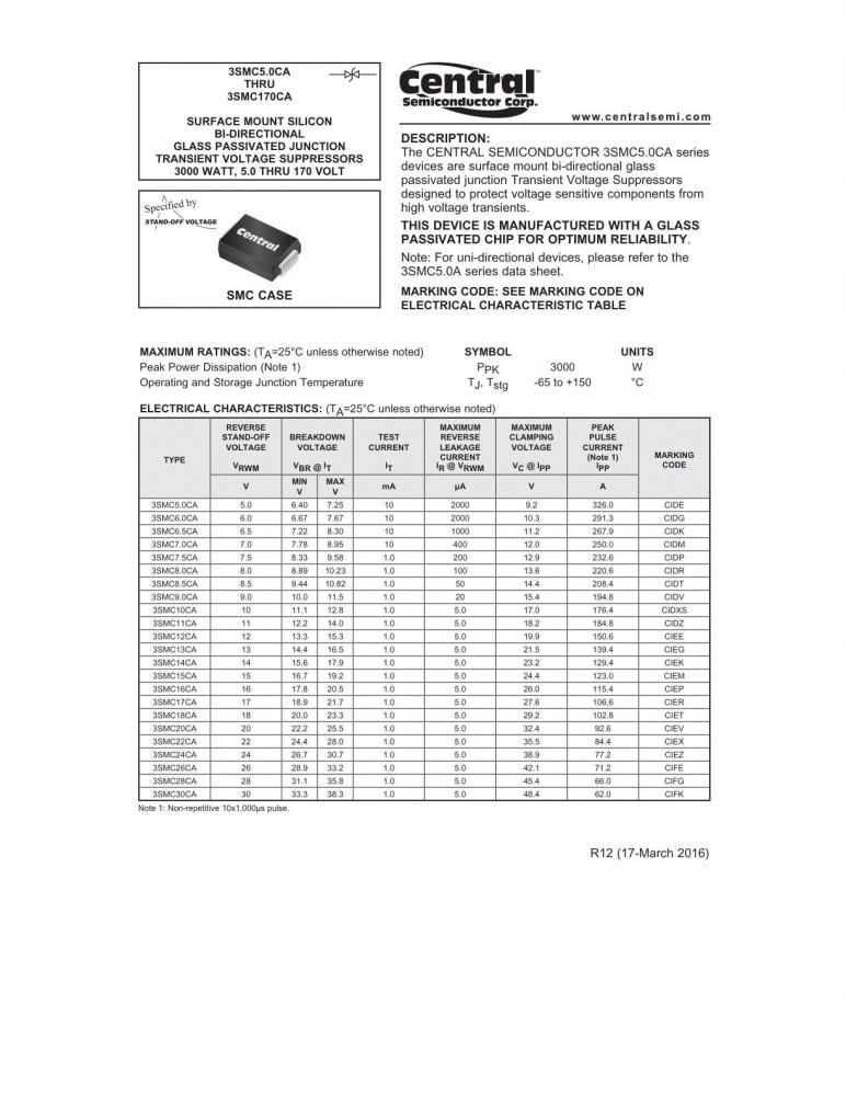 Central 3SMC series datasheet page 1