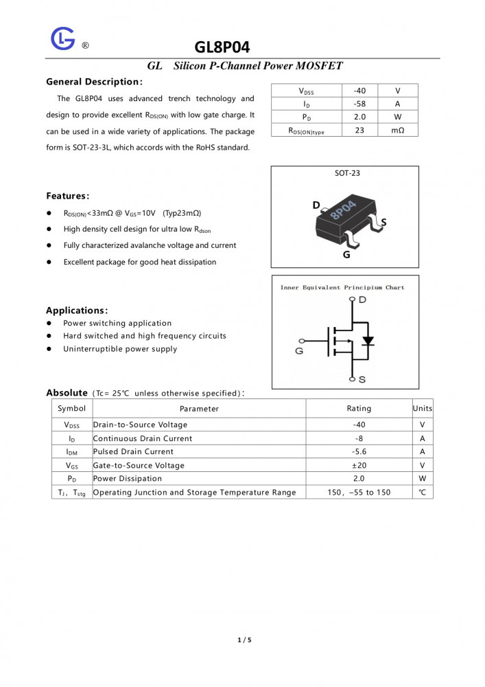 GL8P04 datasheet page 1