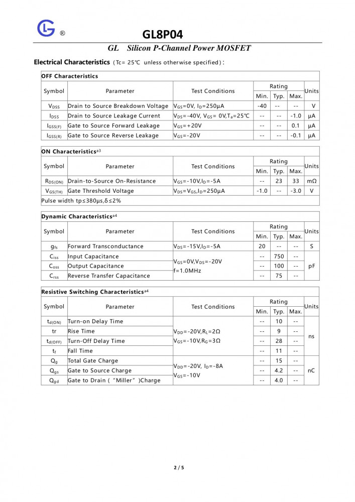 GL8P04 datasheet page 2