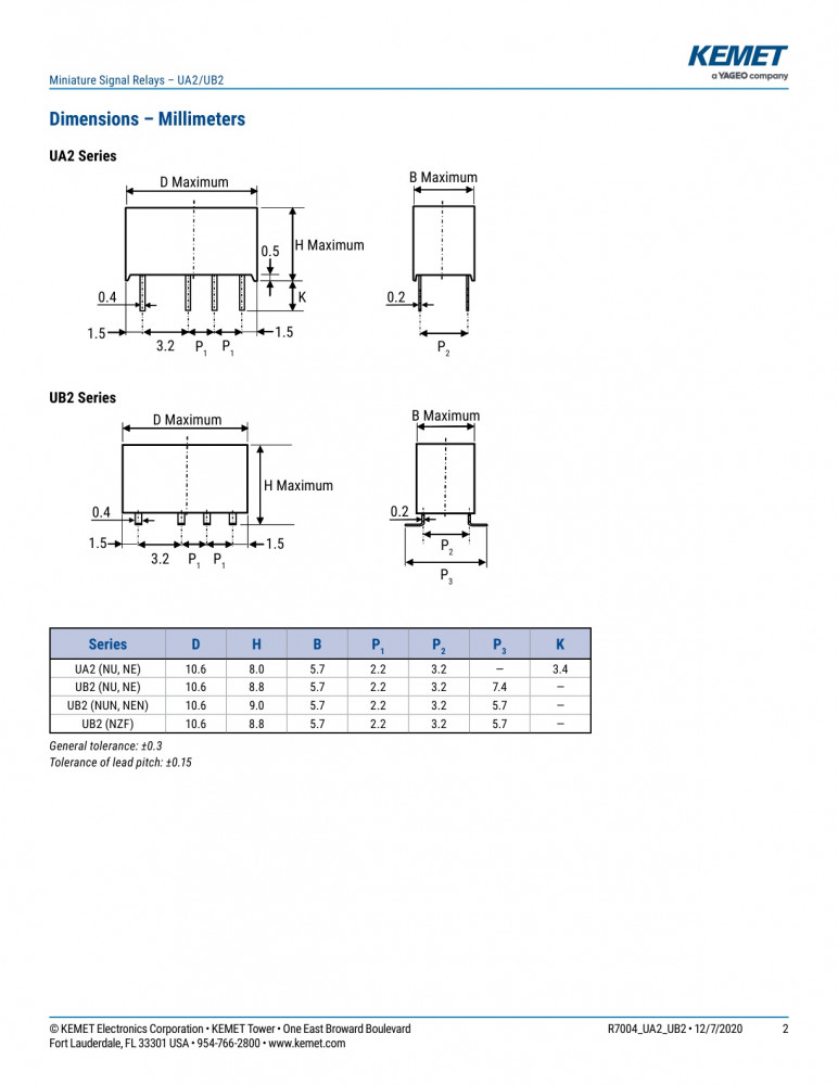 KEMET UB2-12NU datasheet page 2