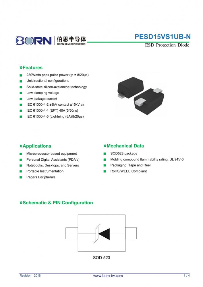 PESD15VS1UB-N datasheet page 1