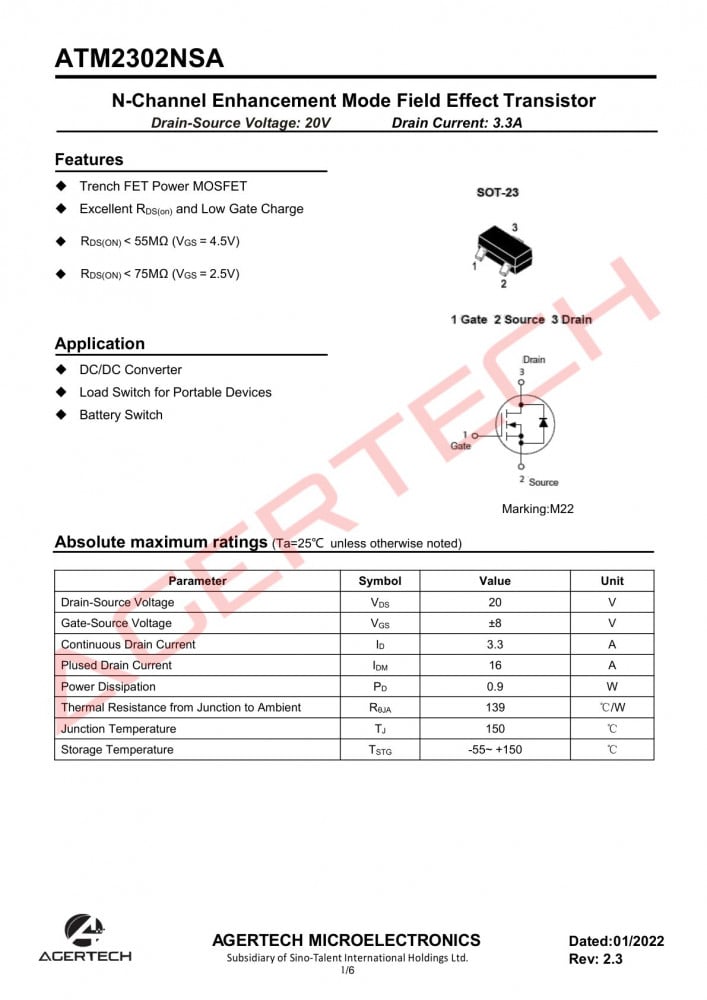 ATM2302NSA datasheet page 1