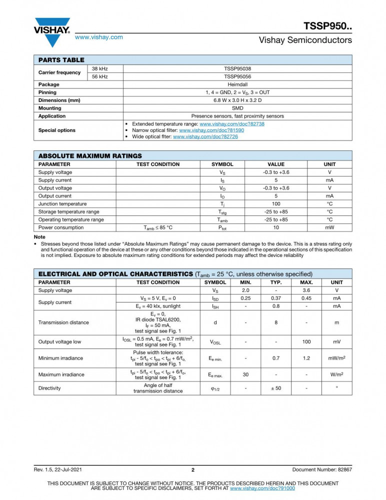 TSSP95056TR datasheet page 2
