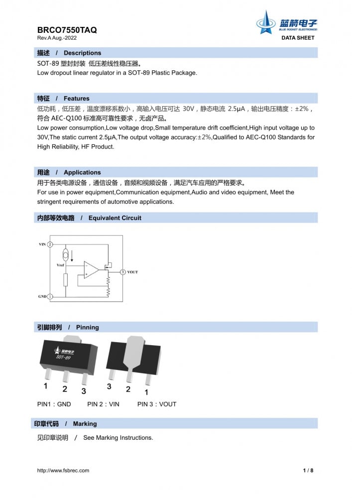 BRCO7550TAQ datasheet page 1