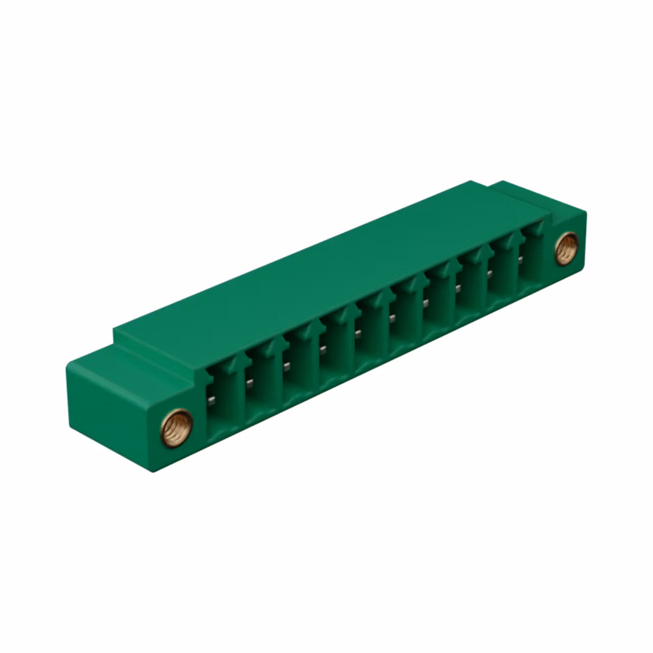 3.81mm Pitch Eurostyle Right-Angle PCB Header, with Threaded Retention Inserts, Green Housing, 10 Circuits for sale