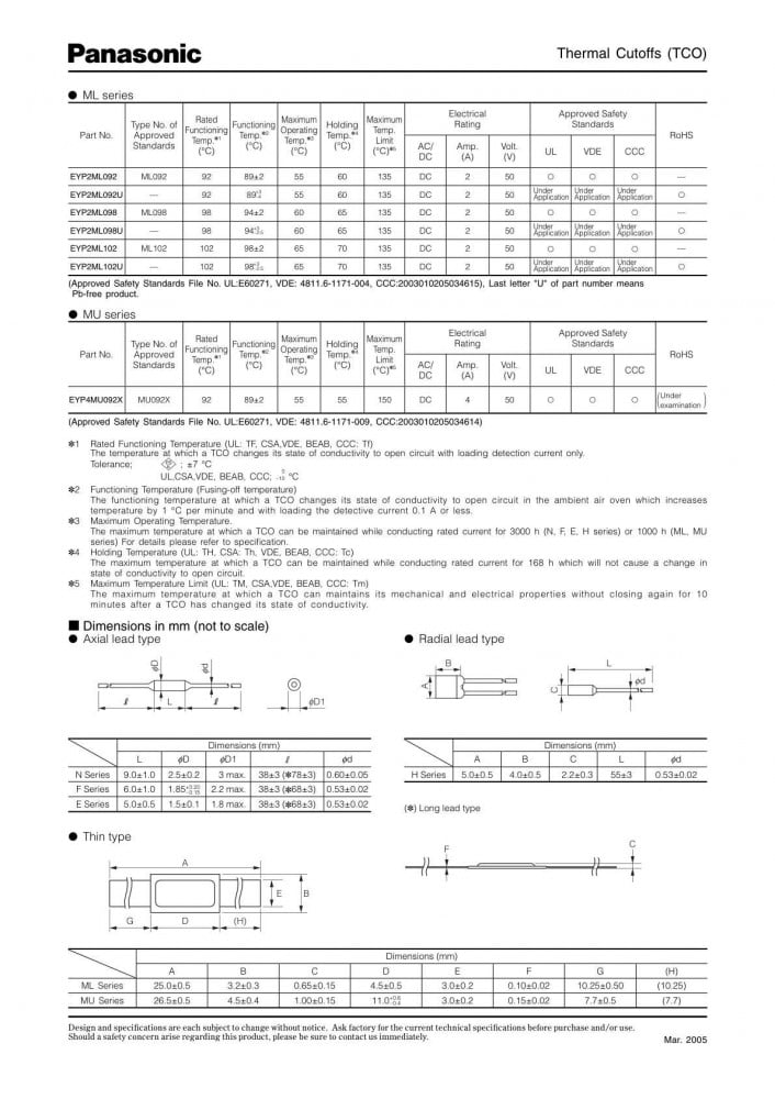 PANASONIC Thermal Cutoffs datasheet page 4