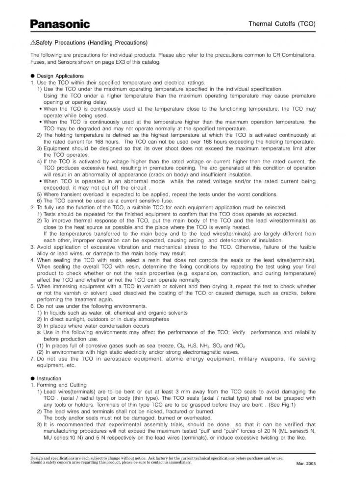 PANASONIC Thermal Cutoffs datasheet page 6