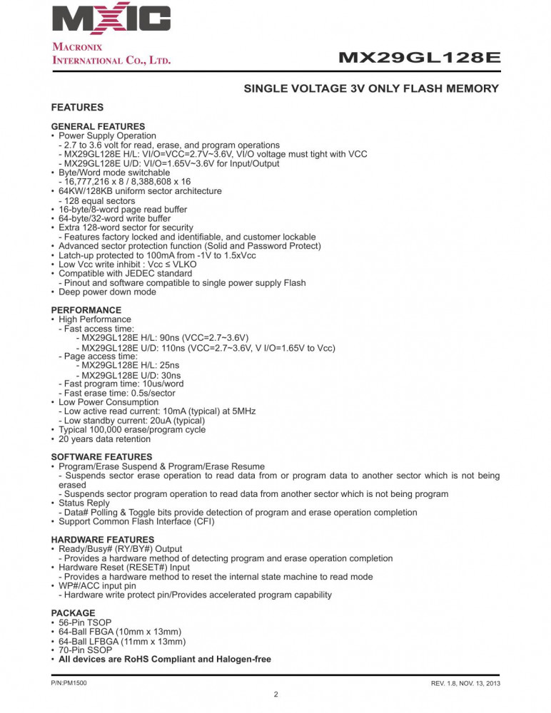 MX29GL128E datasheet page 2