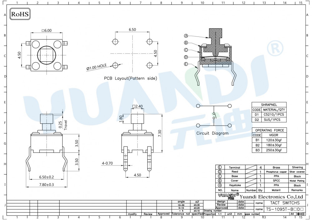 Yuandi TS-1095T-B2D1 technical drawing page 1