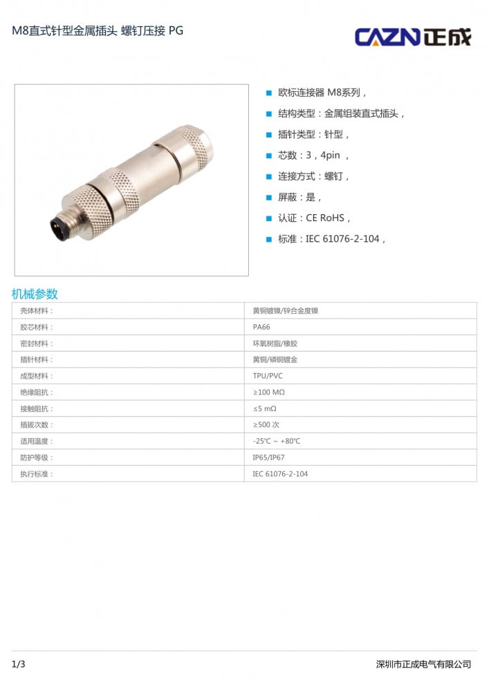 CAZN M8-P4A-GLA05 technical document page 1