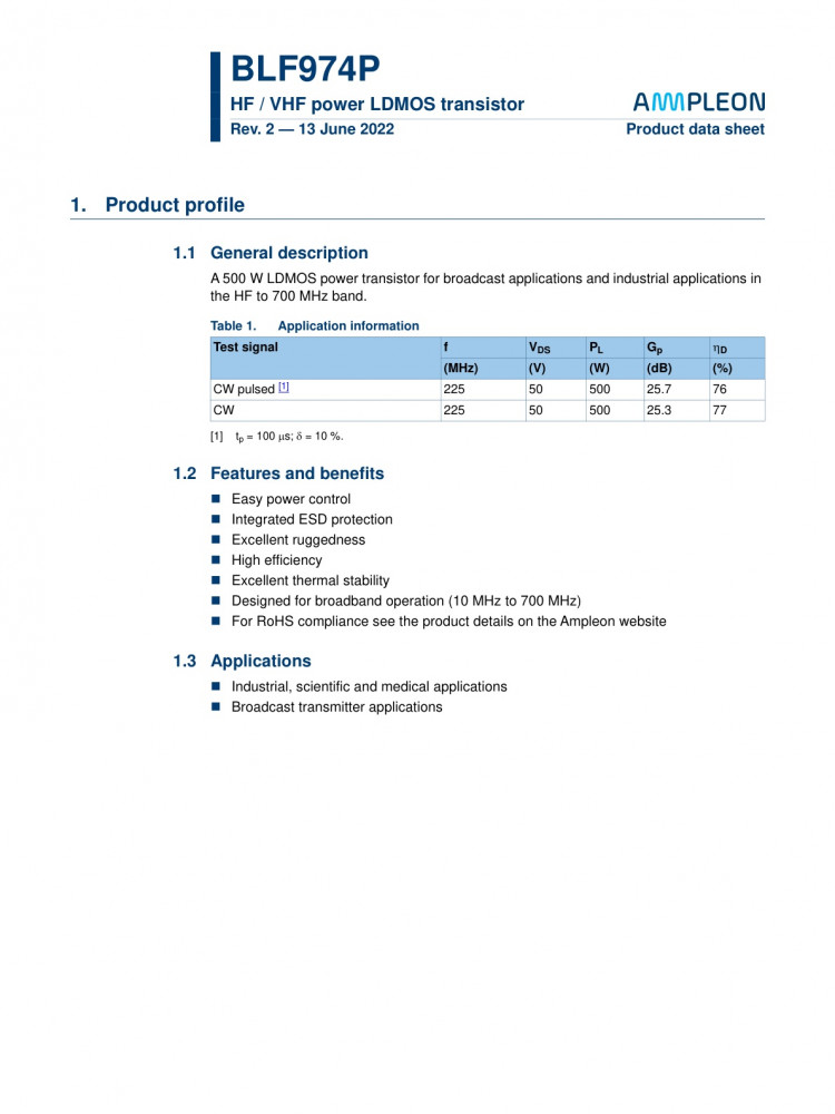 BLF974P technical document page 1
