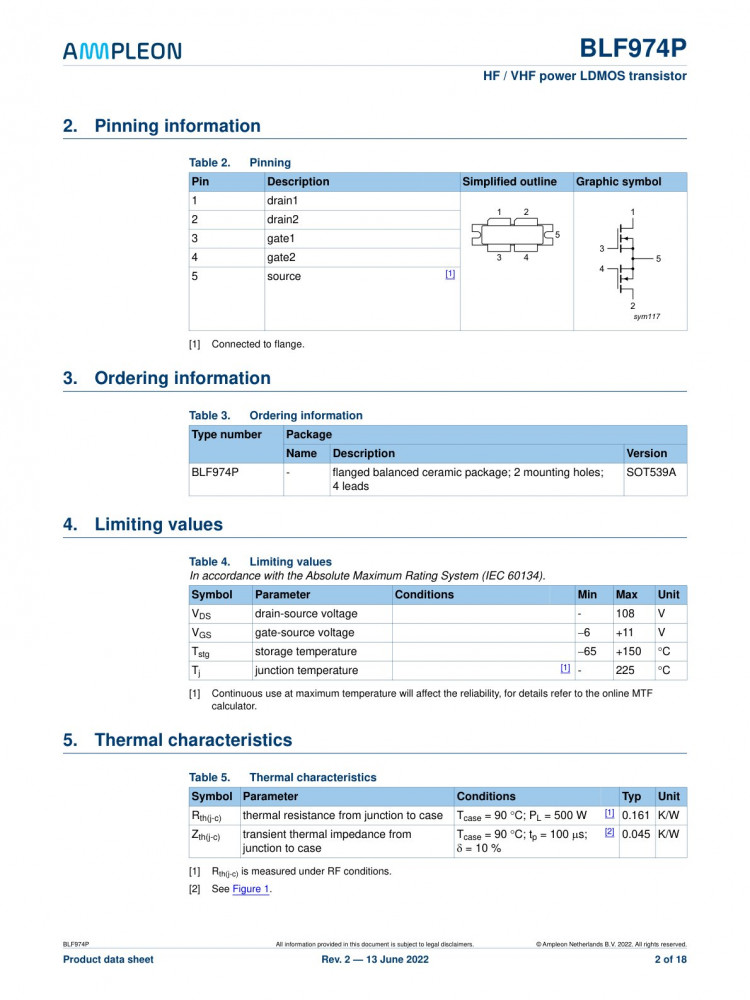 BLF974P technical document page 2