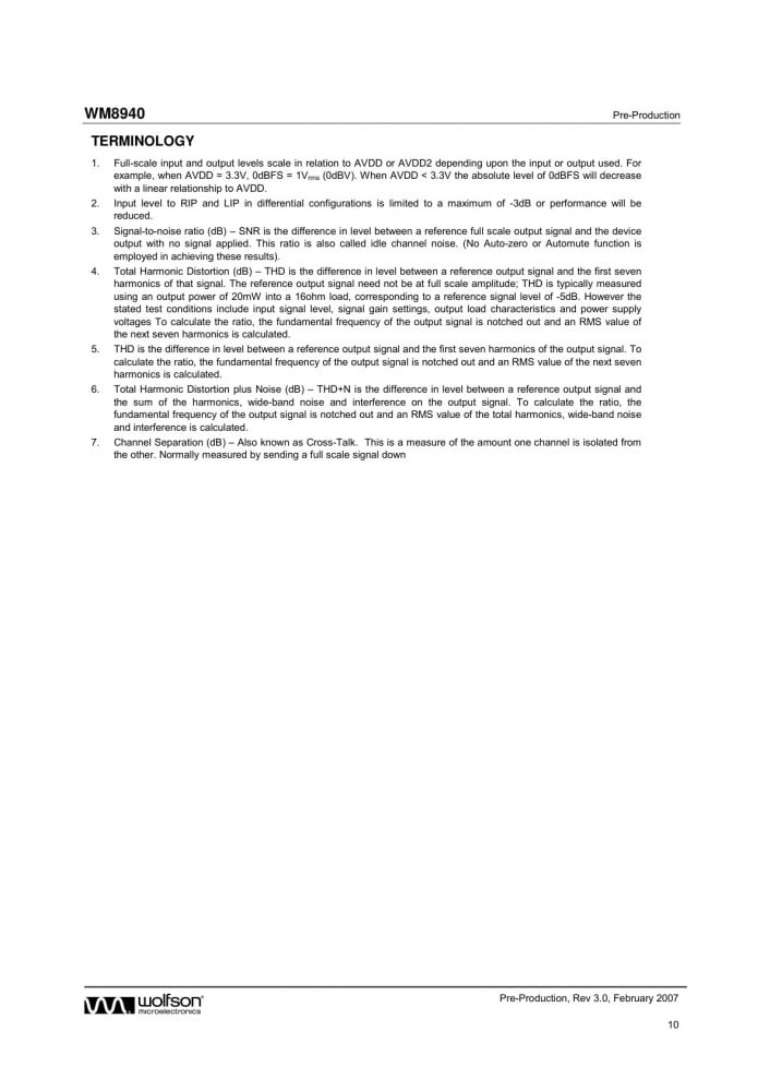 WM8940 datasheet page 10